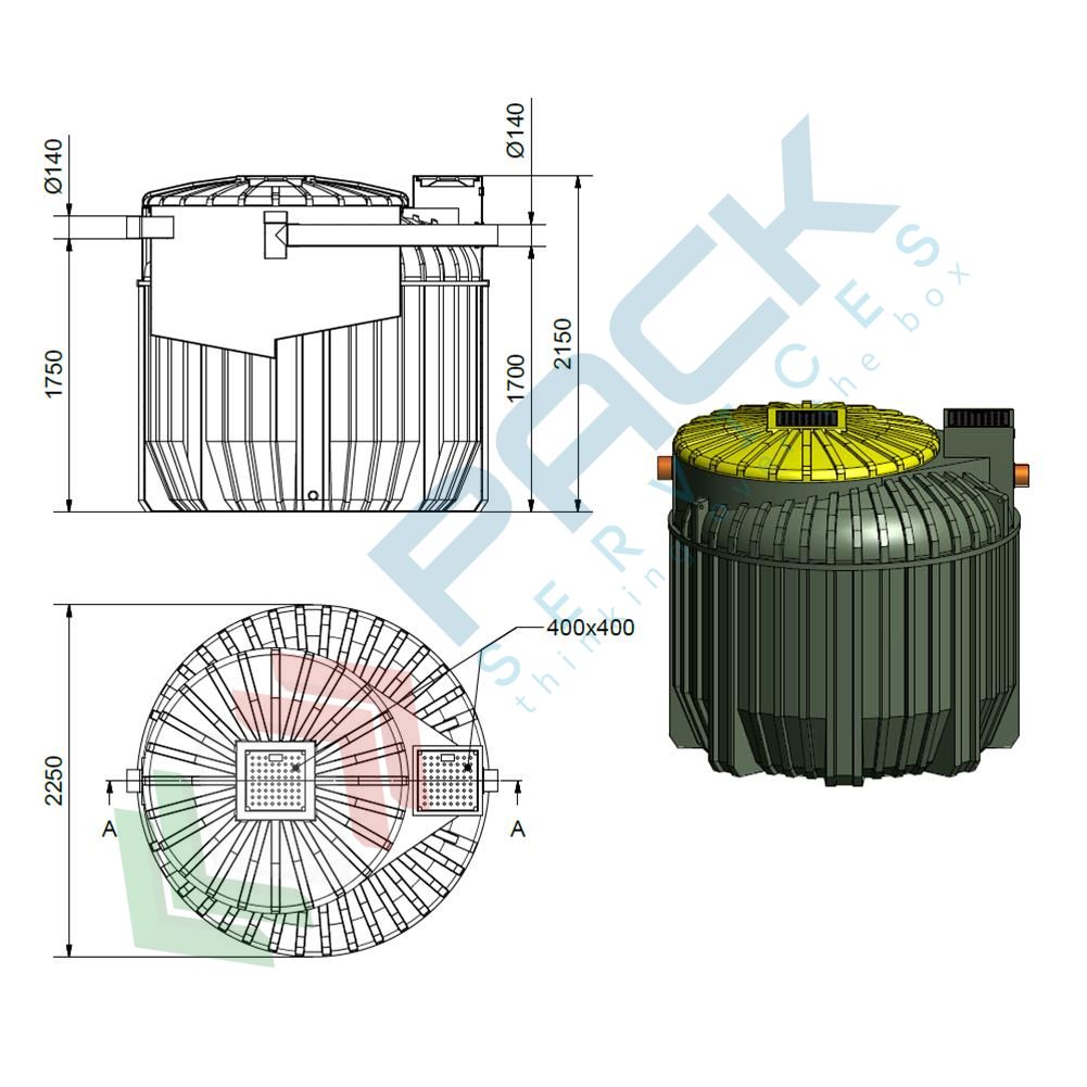 Fossa Imhoff corpo nervato, 50 A.E, 7000 Lt