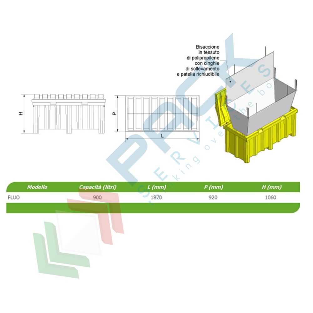 Contenitore in plastica per neon esausti, 900 Lt