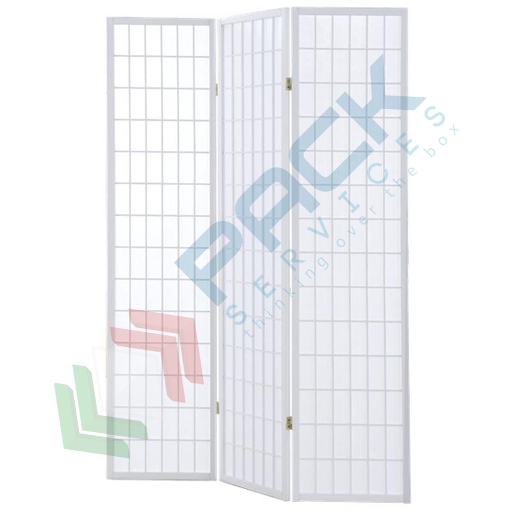 Paravento in legno e carta di riso, 3 ante ripiegabili, colore bianco