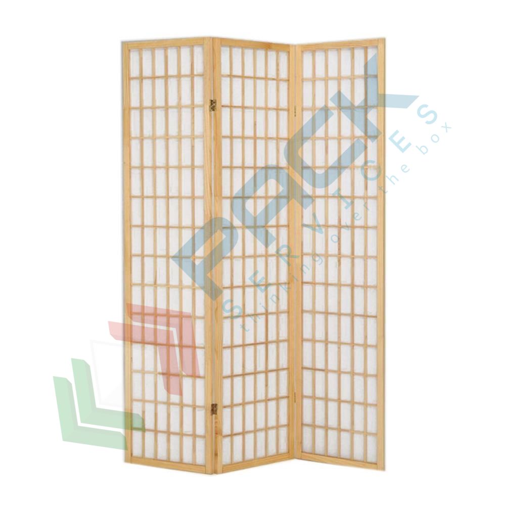 Paravento in legno e carta di riso, 3 ante ripiegabili, colore faggio