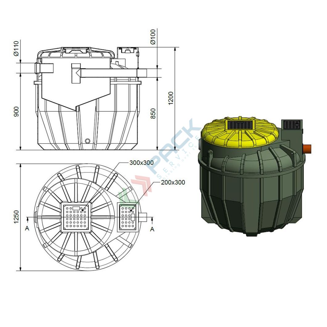 Fossa Imhoff corpo nervato, 7 A.E, 1200 Lt
