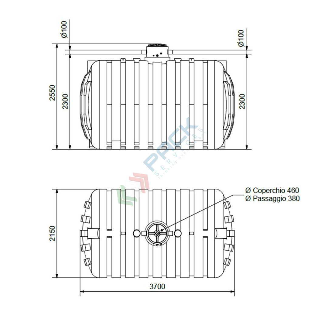 Serbatoio acqua piovana orizzontale, 11980 Lt, elettropompa G