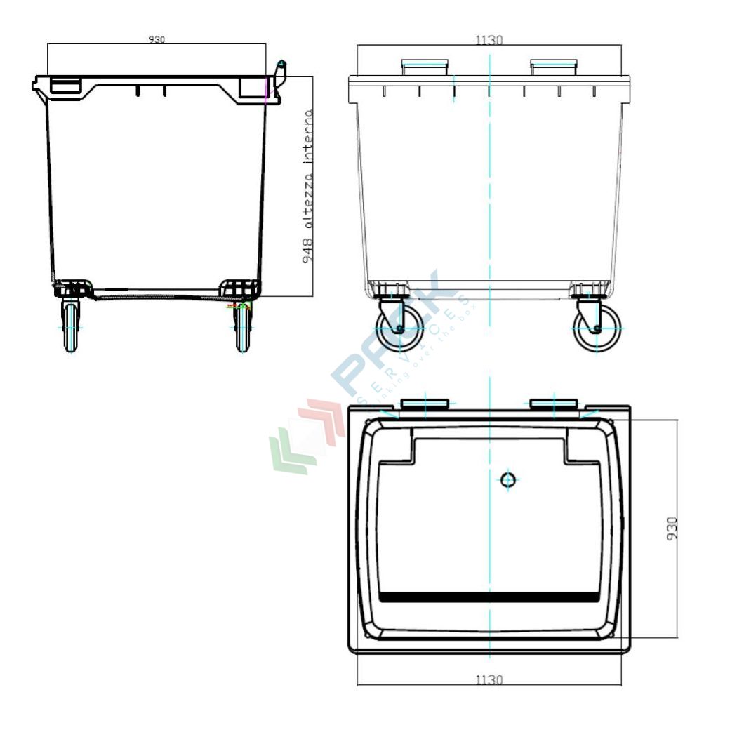 Cassonetto rifiuti 1100 Lt, UNI EN 840, colore marrone