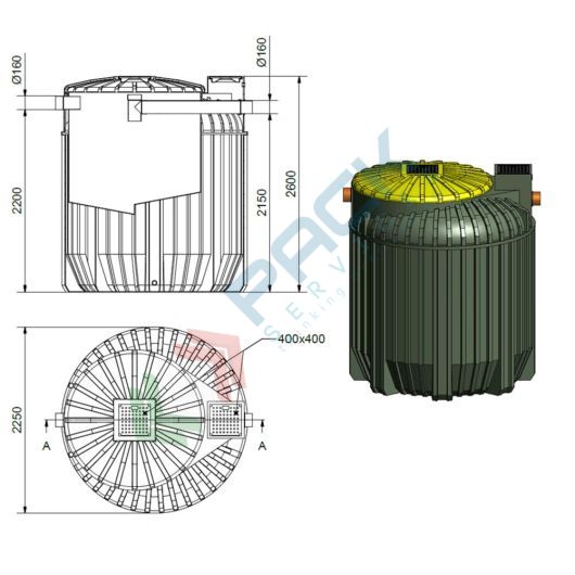 Fossa Imhoff corpo nervato, 75 A.E, 9000 Lt