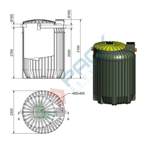 Fossa Imhoff corpo nervato, 100 A.E, 12000 Lt